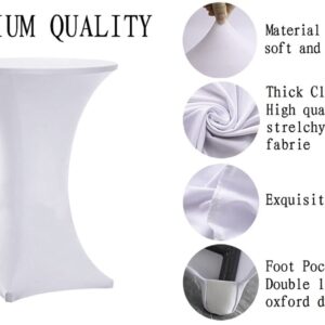 Tina's 6 Pack 32x43 Inch Highboy Spandex Cocktail Table Covers White, Fitted Stretch Cocktail Tablecloth for Round Tables (6PC 32x43 White)