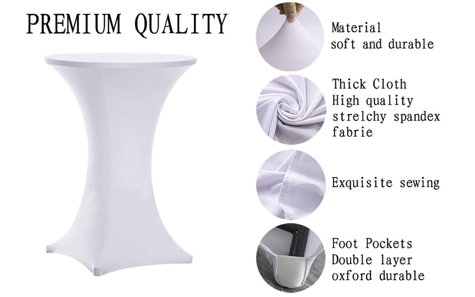 Tina's 6 Pack 32x43 Inch Highboy Spandex Cocktail Table Covers White, Fitted Stretch Cocktail Tablecloth for Round Tables (6PC 32x43 White)