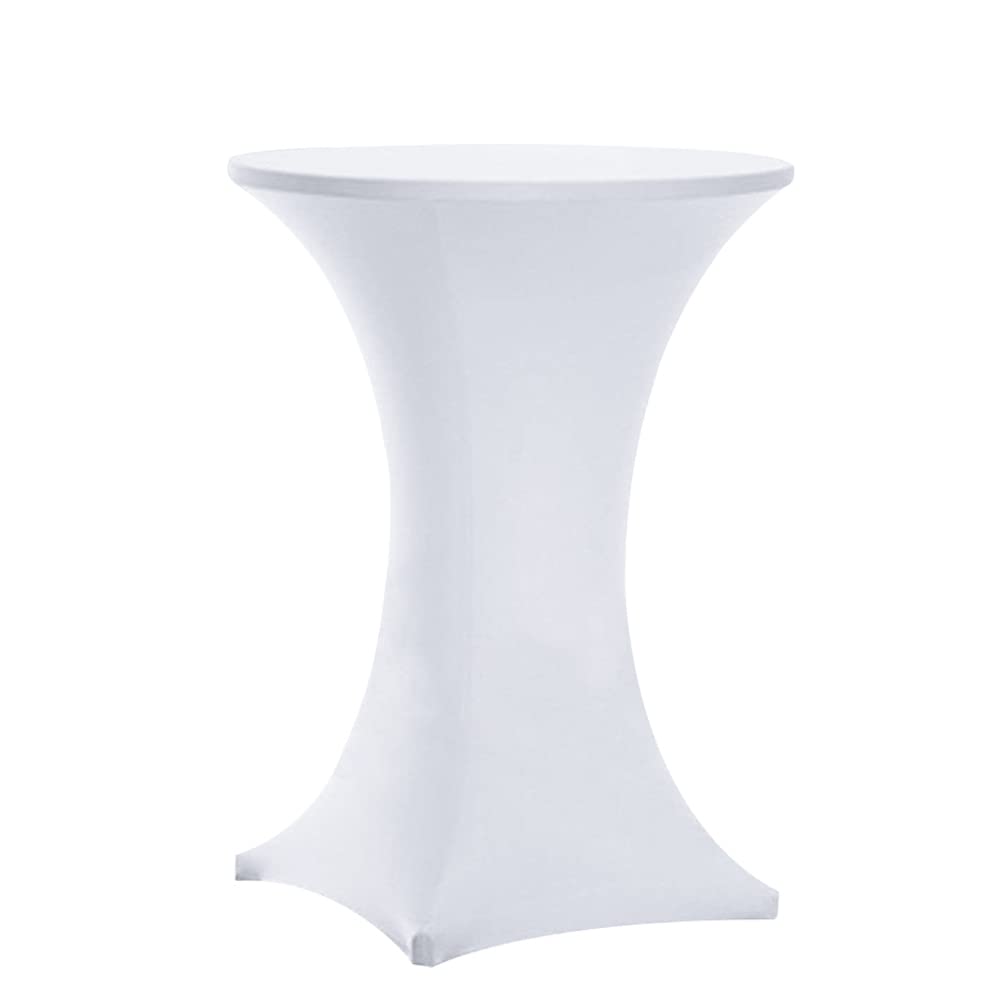 Tina's 6 Pack 32x43 Inch Highboy Spandex Cocktail Table Covers White, Fitted Stretch Cocktail Tablecloth for Round Tables (6PC 32x43 White)