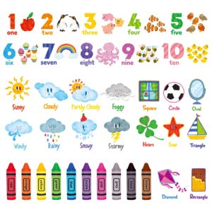 decowall ds9-8056 numbers crayons weather and shape wall decals stickers kids nursery classroom bedroom room décor playroom stick peel educational removable colorful living decal animal learning