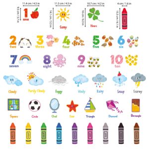 DECOWALL DS9-8056 Numbers Crayons Weather and Shape Wall Decals Stickers Kids Nursery Classroom Bedroom Room décor playroom Stick Peel Educational Removable Colorful Living Decal Animal Learning