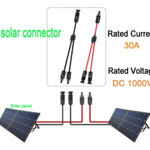 WOODGUILIN Solar Y Connector,Solar Y Branch Parallel Cable,Solar 1 to 3 Male Female Connector Adapter,10AWG 45A Waterproof IP68 40CM Cable,for Solar Panels,Solar Cells (MFFF&FMMM, 1 Pair)