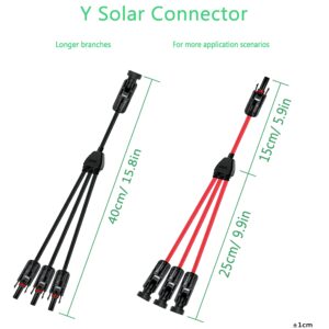 WOODGUILIN Solar Y Connector,Solar Y Branch Parallel Cable,Solar 1 to 3 Male Female Connector Adapter,10AWG 45A Waterproof IP68 40CM Cable,for Solar Panels,Solar Cells (MFFF&FMMM, 1 Pair)