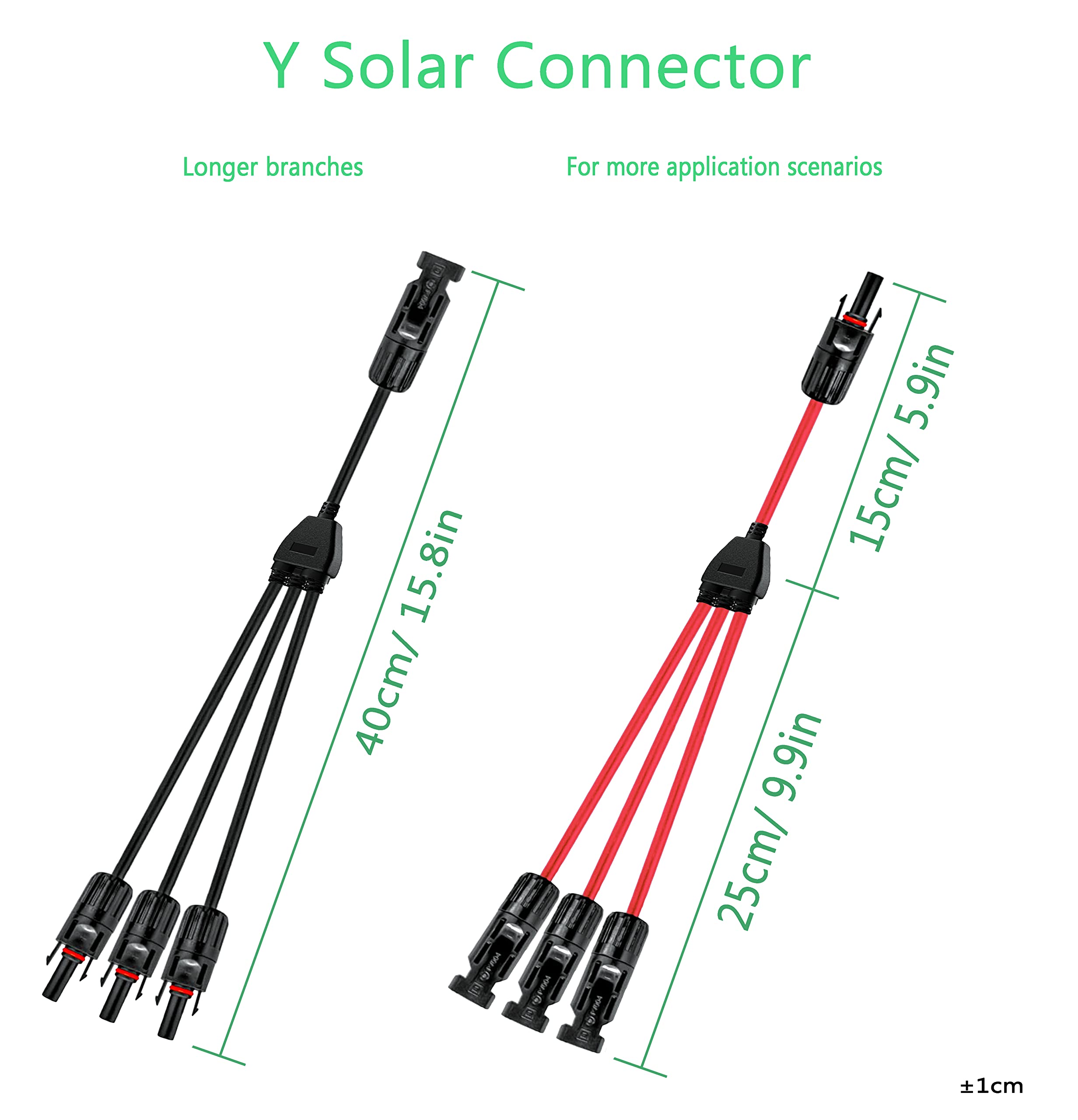 WOODGUILIN Solar Y Connector,Solar Y Branch Parallel Cable,Solar 1 to 3 Male Female Connector Adapter,10AWG 45A Waterproof IP68 40CM Cable,for Solar Panels,Solar Cells (MFFF&FMMM, 1 Pair)