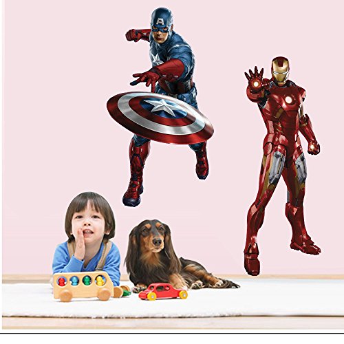 XIHENGSTORE Superhero Wall Decals, 2 Pcs Large Waterproof Superhero Peel and Stick Wall Sticker Removable Decor Mural for Kids Room Bedroom Living Room Wall Decor Decoration，20 X 24 inches.