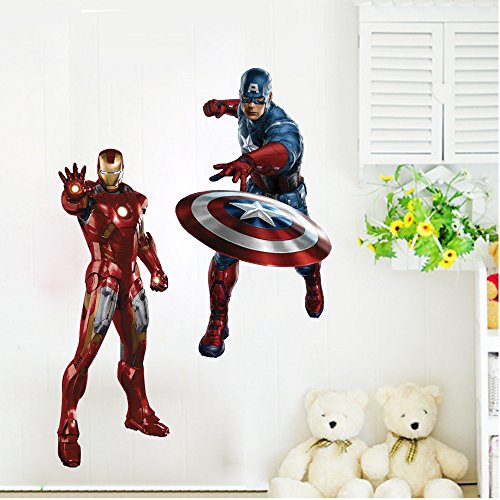 XIHENGSTORE Superhero Wall Decals, 2 Pcs Large Waterproof Superhero Peel and Stick Wall Sticker Removable Decor Mural for Kids Room Bedroom Living Room Wall Decor Decoration，20 X 24 inches.