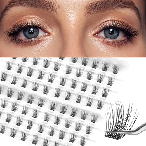 EASITENSION Lash Clusters DIY Eyelash Extension,80 Clusters Lashes 10mm 12mm 14mm 16mm Mix 3D Effect Eyelash,Easy to Apply at Home 14MM CROSS