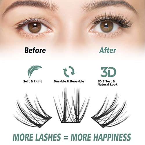 EASITENSION Lash Clusters DIY Eyelash Extension,80 Clusters Lashes 10mm 12mm 14mm 16mm Mix 3D Effect Eyelash,Easy to Apply at Home 14MM CROSS