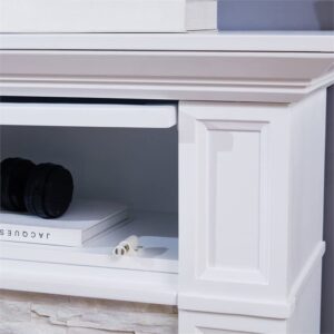 BOWERY HILL Faux Stone Electric Fireplace TV Stand in White Finish