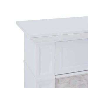 BOWERY HILL Faux Stone Electric Fireplace TV Stand in White Finish