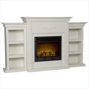 BOWERY HILL Traditional Wood Electric Fireplace with Bookcases in Ivory