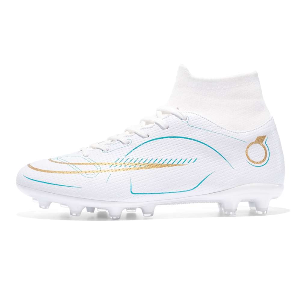 ESXGED Womens Soccer Boots Spike Shoes Mens Athletic Outdoor/Indoor Comfortable Football Shoes Running Walking Student Cleats Sneakers White Size 7w/6m