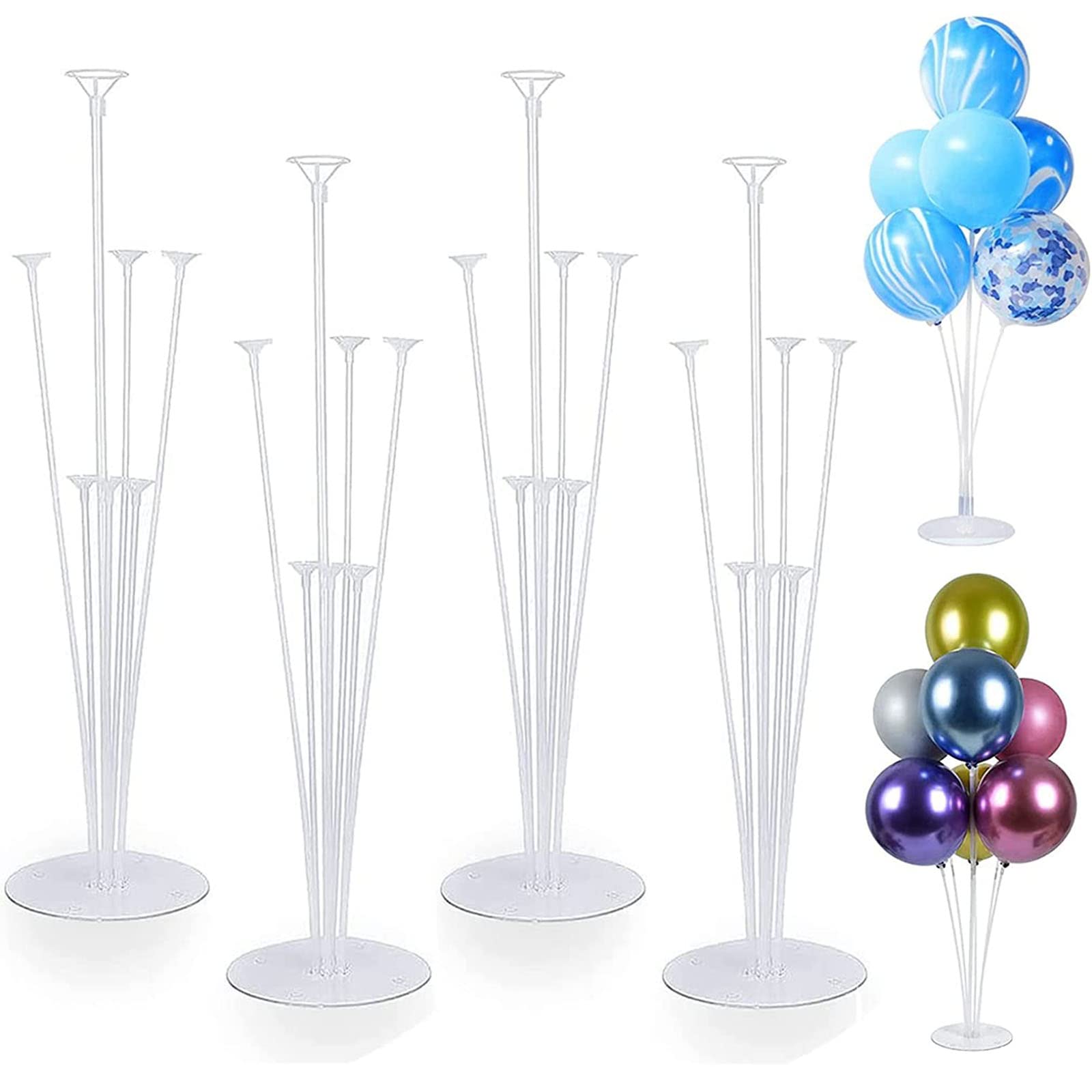 Faitoger 4 Sets of Balloon Stand Kits, Reusable Clear Balloon Stand with Base Balloon Table Floor Stand for for Birthday Wedding Festival Anniversary Party Christmas Decorations (4PCS)