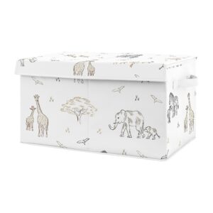 sweet jojo designs jungle safari animals boy girl small fabric toy bin storage box chest baby nursery kids brown taupe black and white gender neutral elephant giraffe wildlife adventure serengeti