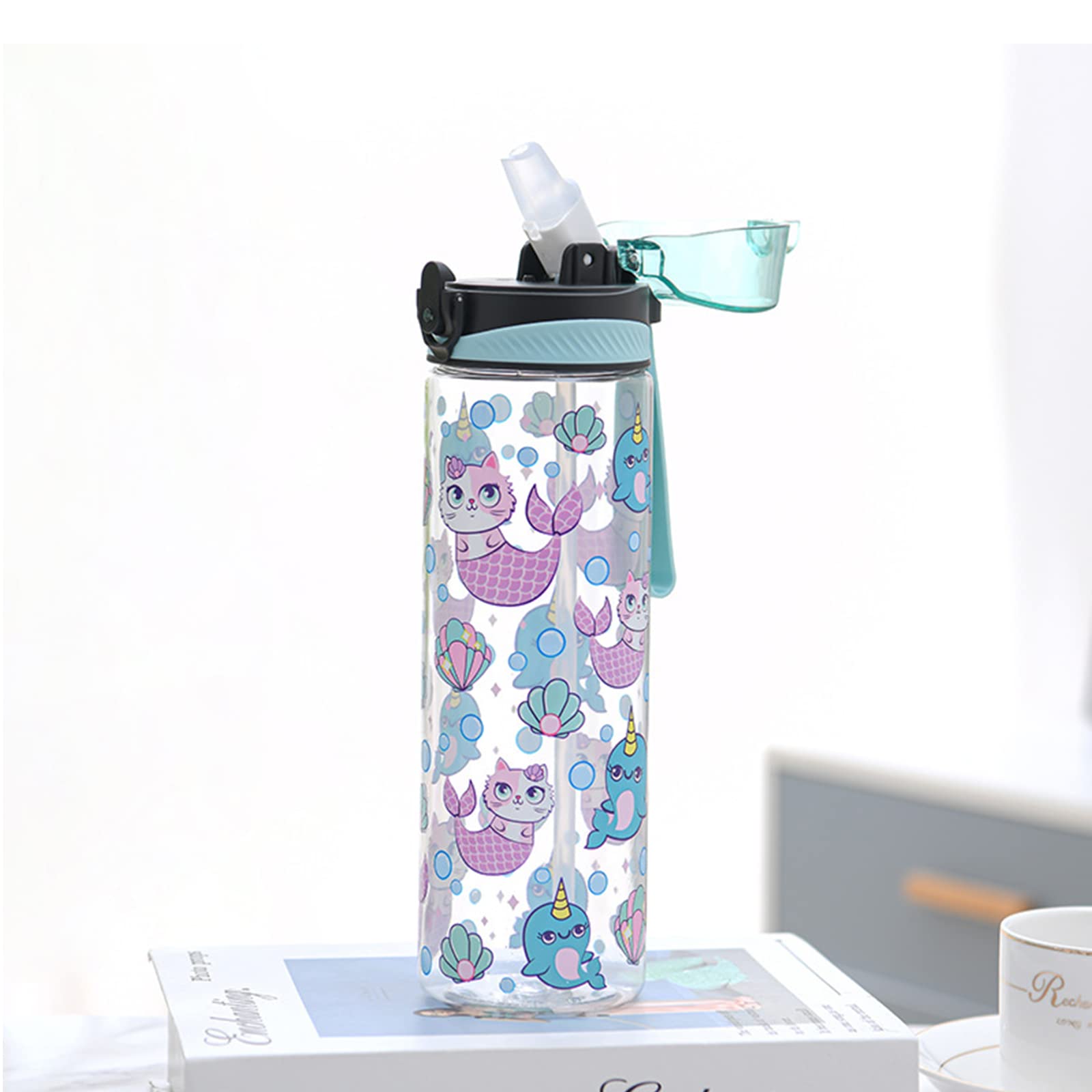 HUIN Cute Water Bottle for Girls Women, Water Bottle with Straw for School Kids, BPA FREE Reusable & Spill Proof & Wide Mouth, 24 oz / 700 ml, Unicorn