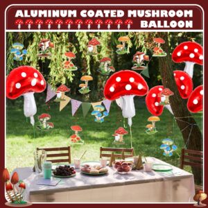 28 Pcs Mushroom Decorations Hanging Swirls Foil Balloons Mushroom Party Supplies Forest Plant Theme Balloon Wonderland Party Foil Swirls Wall Decor for Baby Shower Wedding Birthday Forest Plant Party