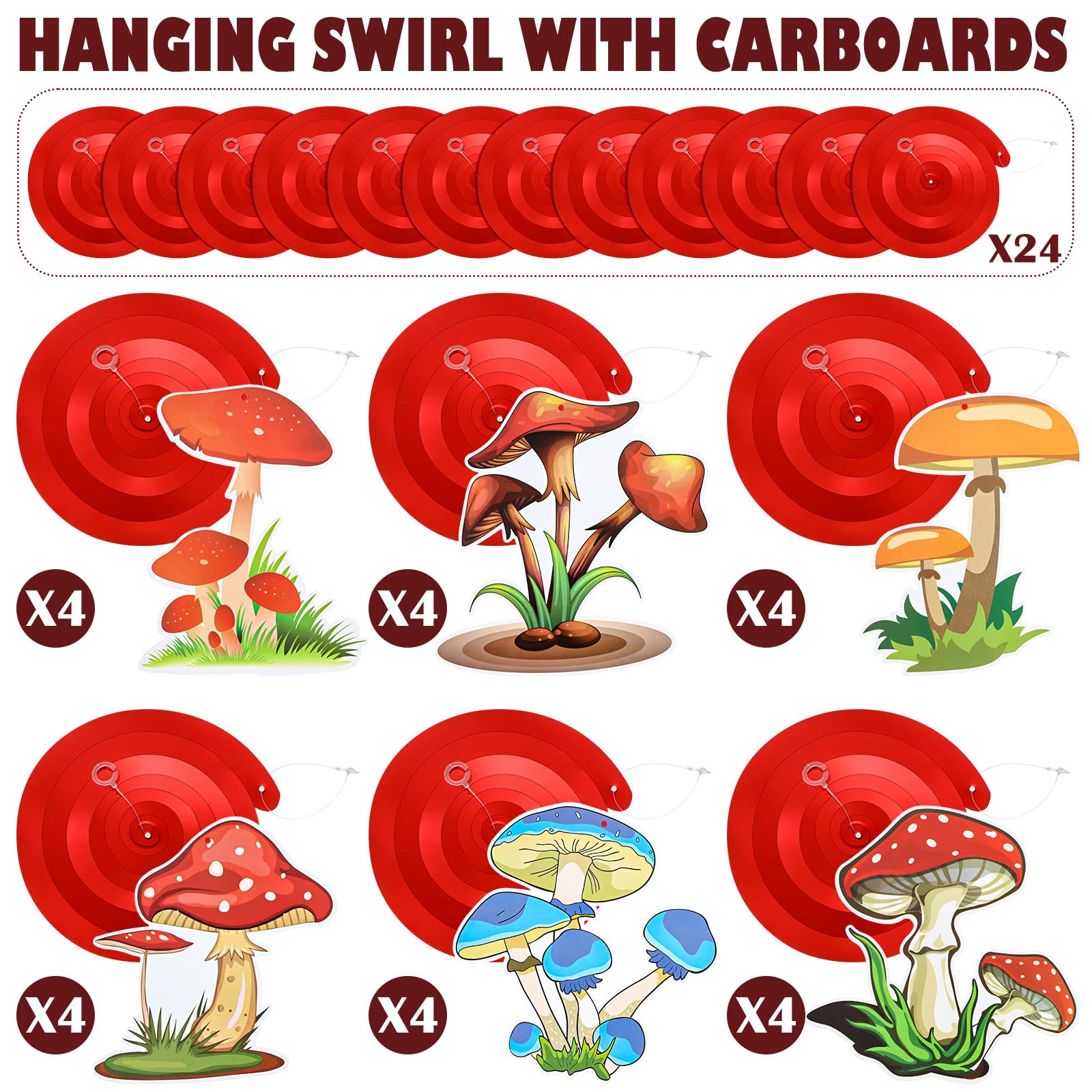 28 Pcs Mushroom Decorations Hanging Swirls Foil Balloons Mushroom Party Supplies Forest Plant Theme Balloon Wonderland Party Foil Swirls Wall Decor for Baby Shower Wedding Birthday Forest Plant Party