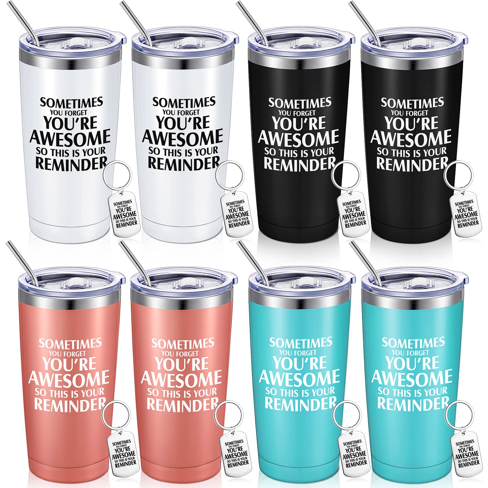 Sieral 8 Sets Employees Thank You Gifts Bulk 20 oz Inspirational Tumbler with Keychain Coworker Appreciation Gifts for Women Men Staff Friends Teacher Graduation Team Reward Gifts