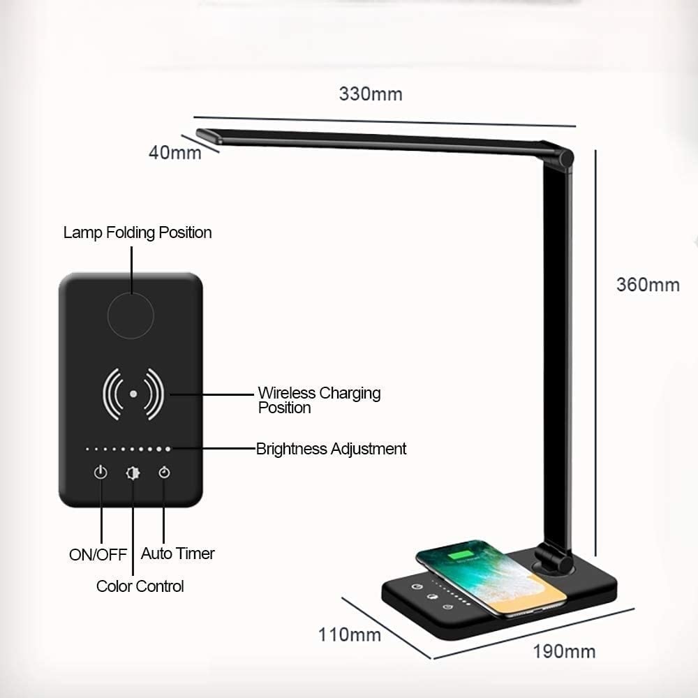 White crown LED Desk Lamp Dimmable Table Lamp Reading Lamp with USB Charging Port, 5 Lighting Modes, Sensitive Control, 30/60 Minutes Auto-Off Timer, Eye-Caring Office Lamp (Black, Medium)