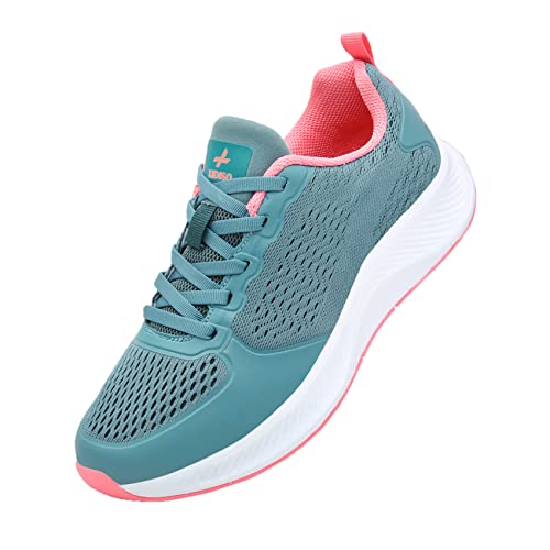 SANNAX Womens Tennis Shoes Lace up Walking Shoes Breathable Fashion Sneakers Lightweight Workout Running Shoes Grey Blue, 7.5