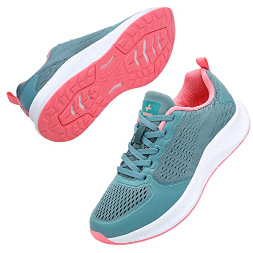 SANNAX Womens Tennis Shoes Lace up Walking Shoes Breathable Fashion Sneakers Lightweight Workout Running Shoes Grey Blue, 7.5