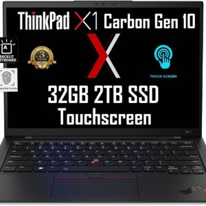 Lenovo ThinkPad X1 Carbon Gen 10 Business Laptop (14" FHD+ Touchscreen, Intel 12-Core i7-1260P, 32GB LPDDR5 RAM, 2TB SSD), Backlit, Fingerprint, 3-Yr Warranty, FHD Webcam, Wi-Fi 6E, Win 11 Pro, Black