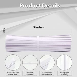 100 Pieces 5" Reusable White Paper Bread Twist Ties, White Twist Ties Bag Ties Twist Ties for Bags Bread Wire Ties Reusable Twist Tie for Treat bags Party Cello Candy Bread Coffee Bags Cake Pops