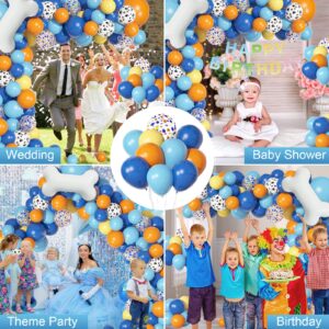 128Pcs Blue Birthday Party Supplies Balloons Garland Kit, Blue Orange Yellow White Bone Dog Paw Balloons Arch Banner for Baby Shower Girls and Boys Blue Theme Happy Birthday Party Decorations