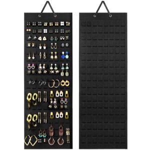 lolalet hanging earring holder organizer with 20 hooks mothers day gift, earring organizer wall earrings hanger pierced earring storage, felt stud earring display, 608 holes - black, 1 pack