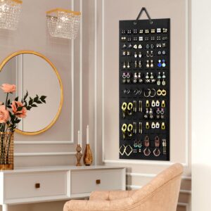 Lolalet Hanging Earring Holder Organizer with 20 Hooks Mothers Day Gift, Earring Organizer Wall Earrings Hanger Pierced Earring Storage, Felt Stud Earring Display, 608 Holes - Black, 1 Pack