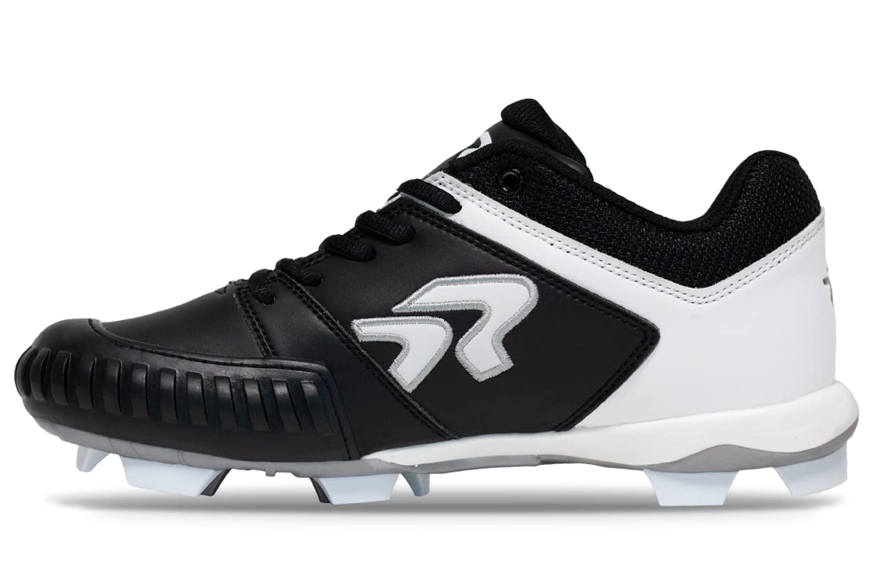 Ringor Flite Softball Cleats with Pitching Toe for Women | Lightweight, Durable, and Superior Traction Size 10 | Black & White