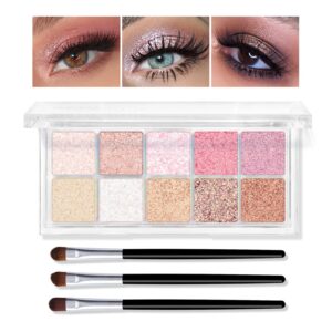 kyda 10 colors eyeshadow palette, shimmer pearl matte eyeshadow powder palette, glitter sparkling eye shadow makeup, multi-color for smokey nudes warm cold tones eyes makeup, by ownest beauty-#01