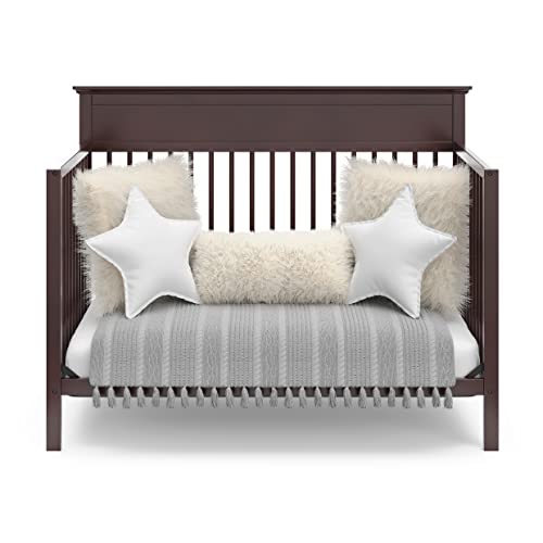 Storkcraft Carmel 5-in-1 Convertible Crib (Espresso) - GREENGUARD Gold Certified, Converts to Toddler Bed & Full-Size Bed, Fits Standard Full-Size Crib Mattress, 4 Adjustable Mattress Heights