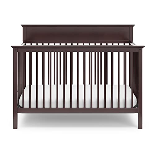 Storkcraft Carmel 5-in-1 Convertible Crib (Espresso) - GREENGUARD Gold Certified, Converts to Toddler Bed & Full-Size Bed, Fits Standard Full-Size Crib Mattress, 4 Adjustable Mattress Heights