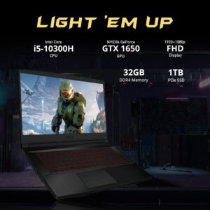 MSI GF63 Thin Gaming 15.6" FHD Laptop, Intel Core i5-10300H Processor, 32GB DDR4 RAM, 1TB PCIe SSD, Backlit Keyboard, GeForce GTX1650 Max-Q Graphics, HDMI, Win 10, Black, 128GB Hotface Extension Set