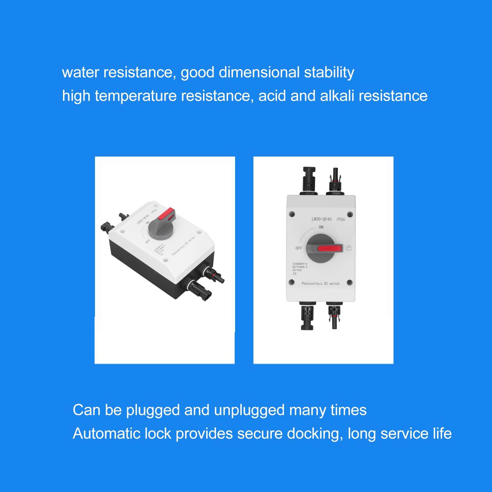 Solar Combiner Box, 1500V DC 32A 4P IP66 Waterproof Insulated Switch Professional Power Solar PV DC Quick Disconnect Switch for Solar Power System RV Boats (2 in 1)