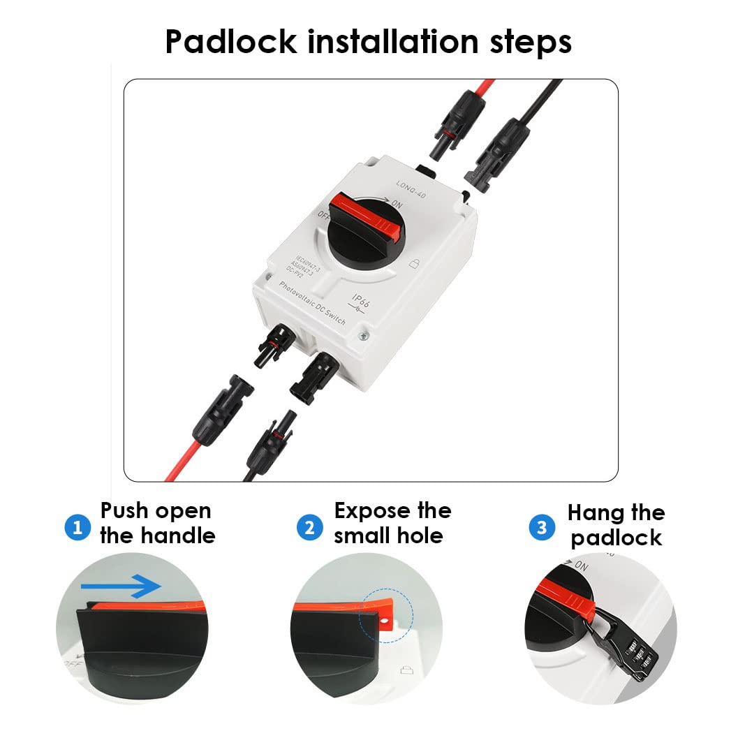 Solar Combiner Box, 1500V DC 32A 4P IP66 Waterproof Insulated Switch Professional Power Solar PV DC Quick Disconnect Switch for Solar Power System RV Boats (2 in 1)