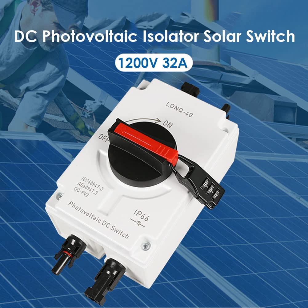 Solar Combiner Box, 1500V DC 32A 4P IP66 Waterproof Insulated Switch Professional Power Solar PV DC Quick Disconnect Switch for Solar Power System RV Boats (2 in 1)