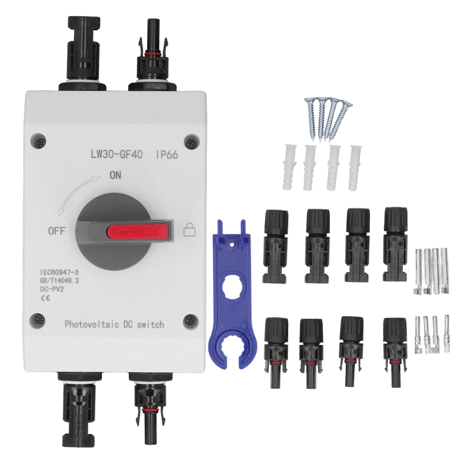 Solar Combiner Box, 1500V DC 32A 4P IP66 Waterproof Insulated Switch Professional Power Solar PV DC Quick Disconnect Switch for Solar Power System RV Boats (Upgrade)