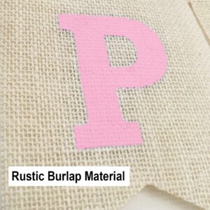 Burlap Happy Birthday Banner, Assembled Reusable Pink Happy Birthday Sign for Rustic Birthday Party Decorations