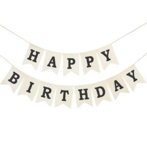 burlap happy birthday banner, assembled reusable black happy birthday sign for rustic birthday party decorations