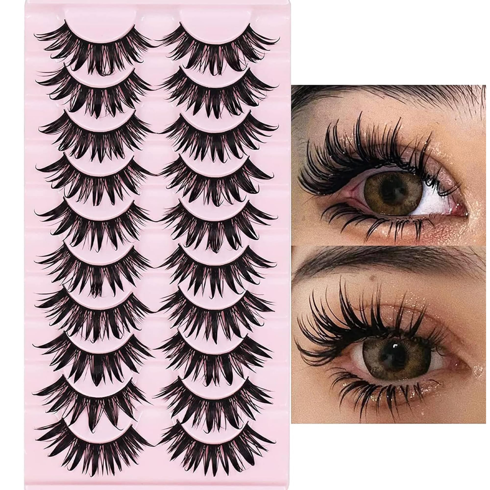 10 Pairs Manga Lashes Wet Look Japanese Style Cosplay Spiky Eyelashes Anime Lashes 16mm Wispy Thick Faux Mink Doll Eyelash Extension Look Like Individual Clusters by Augenli (02)