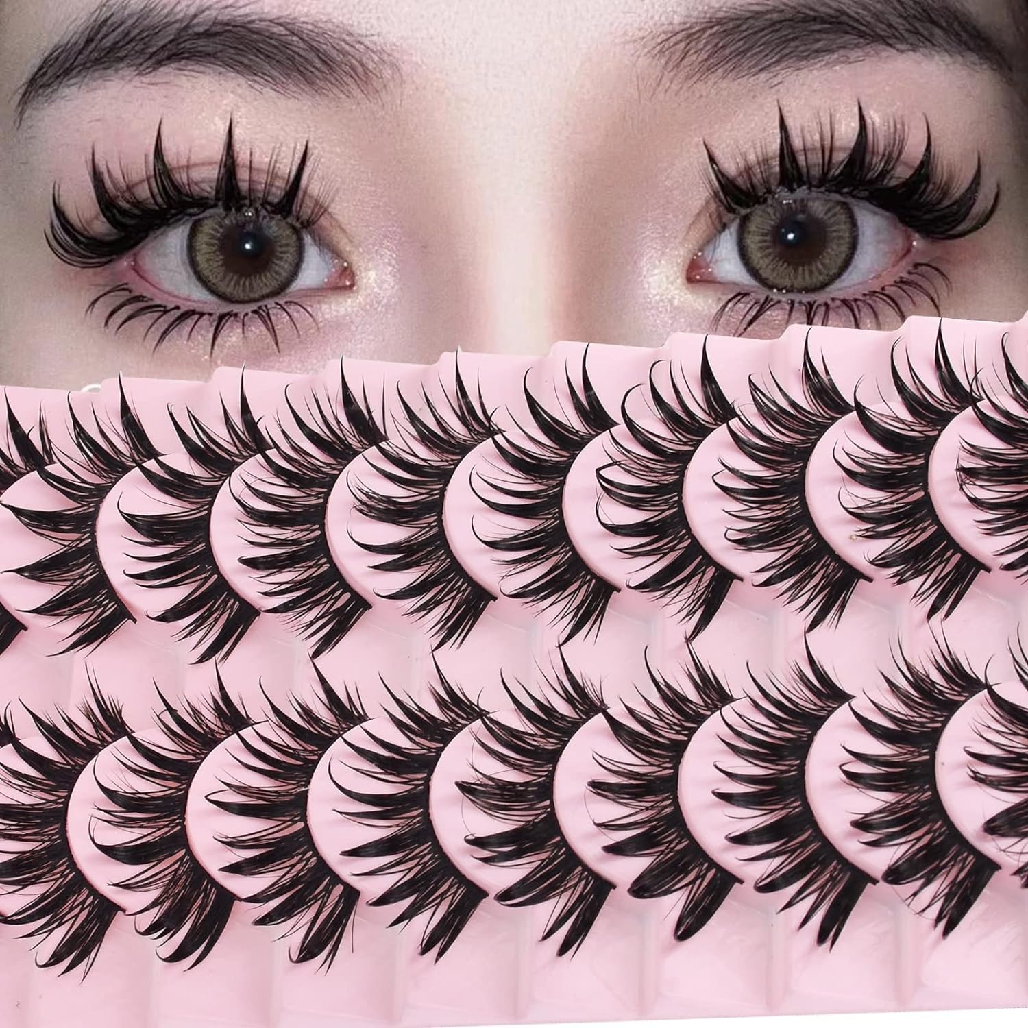 10 Pairs Manga Lashes Wet Look Japanese Style Cosplay Spiky Eyelashes Anime Lashes 16mm Wispy Thick Faux Mink Doll Eyelash Extension Look Like Individual Clusters by Augenli (02)