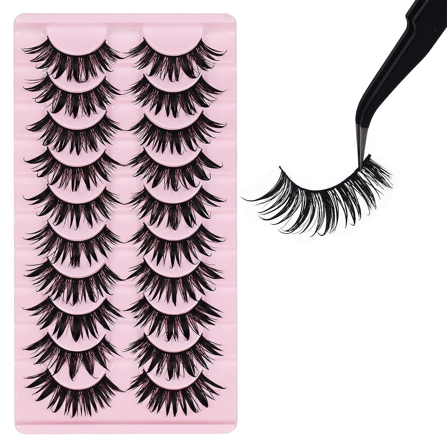 10 Pairs Manga Lashes Wet Look Japanese Style Cosplay Spiky Eyelashes Anime Lashes 16mm Wispy Thick Faux Mink Doll Eyelash Extension Look Like Individual Clusters by Augenli (02)