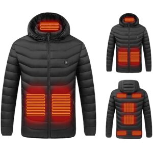 comior electric heated jacket, men women heated hoodie coat, usb rechargeable electric heating jacket with 9 heating zones body warmer coat hooded down jacket for winter outdoor working sports