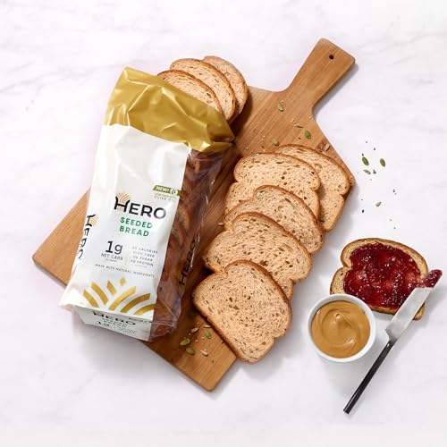 Hero Seeded Bread — Delicious Bread with 1g Net Carb, 0g Sugar, 60 Calories, 12g Fiber per Slice | Tastes Like Regular Bread | Low Carb & Keto Friendly Bread Loaf —15 Slices/Loaf, 2 Loaves