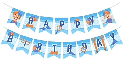 Treasures Gifted Officially Licensed Blippi Birthday Banner - Blippi Happy Birthday Banner - Blippi Birthday Party Supplies - Blippi Party Decorations - Blippi Banner - Blippi Party Supplies