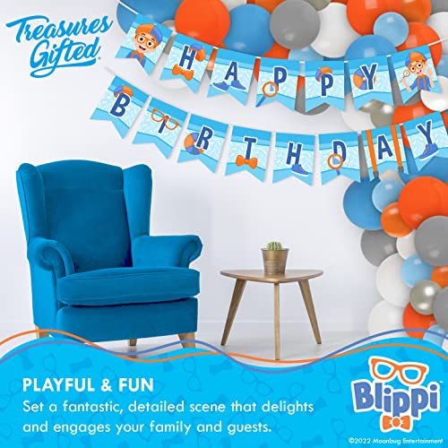 Treasures Gifted Officially Licensed Blippi Birthday Banner - Blippi Happy Birthday Banner - Blippi Birthday Party Supplies - Blippi Party Decorations - Blippi Banner - Blippi Party Supplies