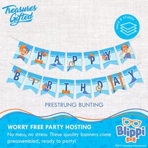 Treasures Gifted Officially Licensed Blippi Birthday Banner - Blippi Happy Birthday Banner - Blippi Birthday Party Supplies - Blippi Party Decorations - Blippi Banner - Blippi Party Supplies