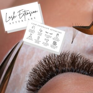 Lash Aftercare Extension Care Cards | 50 Pack | Eyelash False 2 x 3.5” inches Symbols 2-3 Week Refill Instructions Minimalist Gold foil Appearance Pink White and Black How to Care for Your Extensions